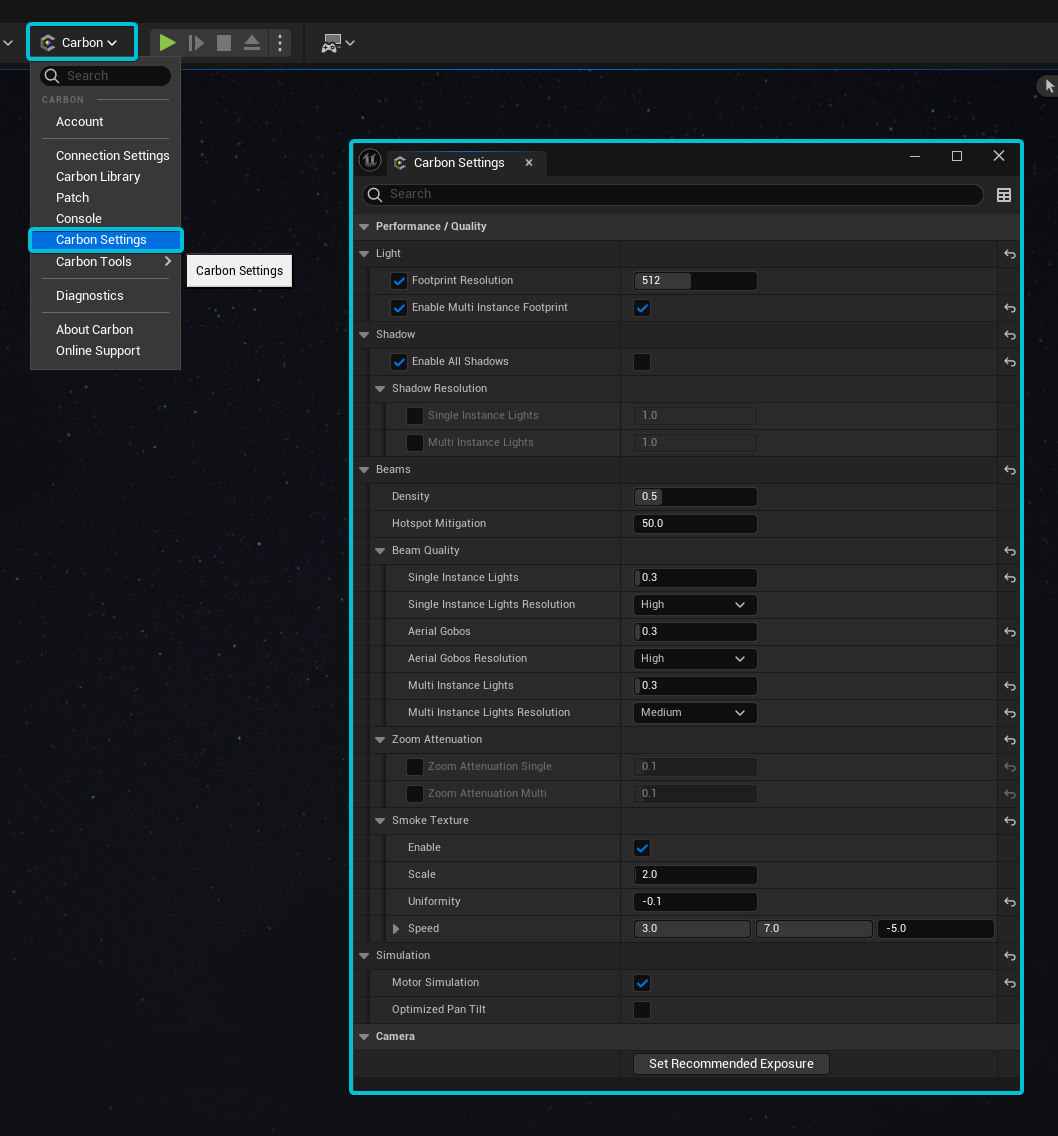 Carbon Settings Panel